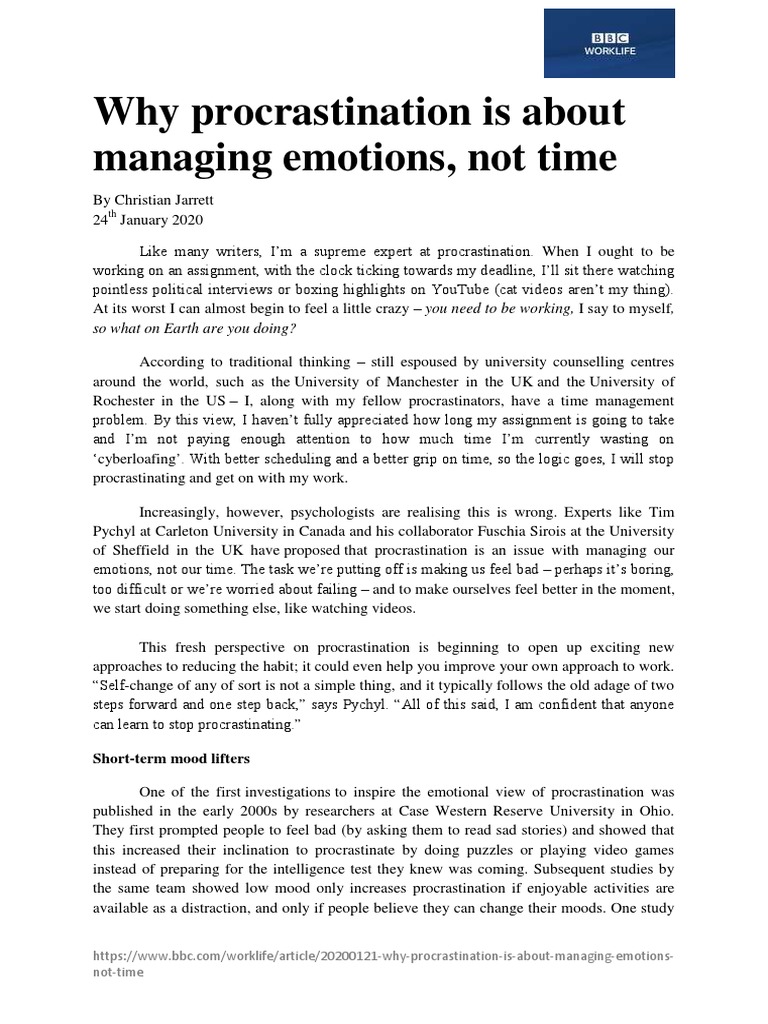 Why Procrastination Is About Managing Emotions, Not Time | PDF