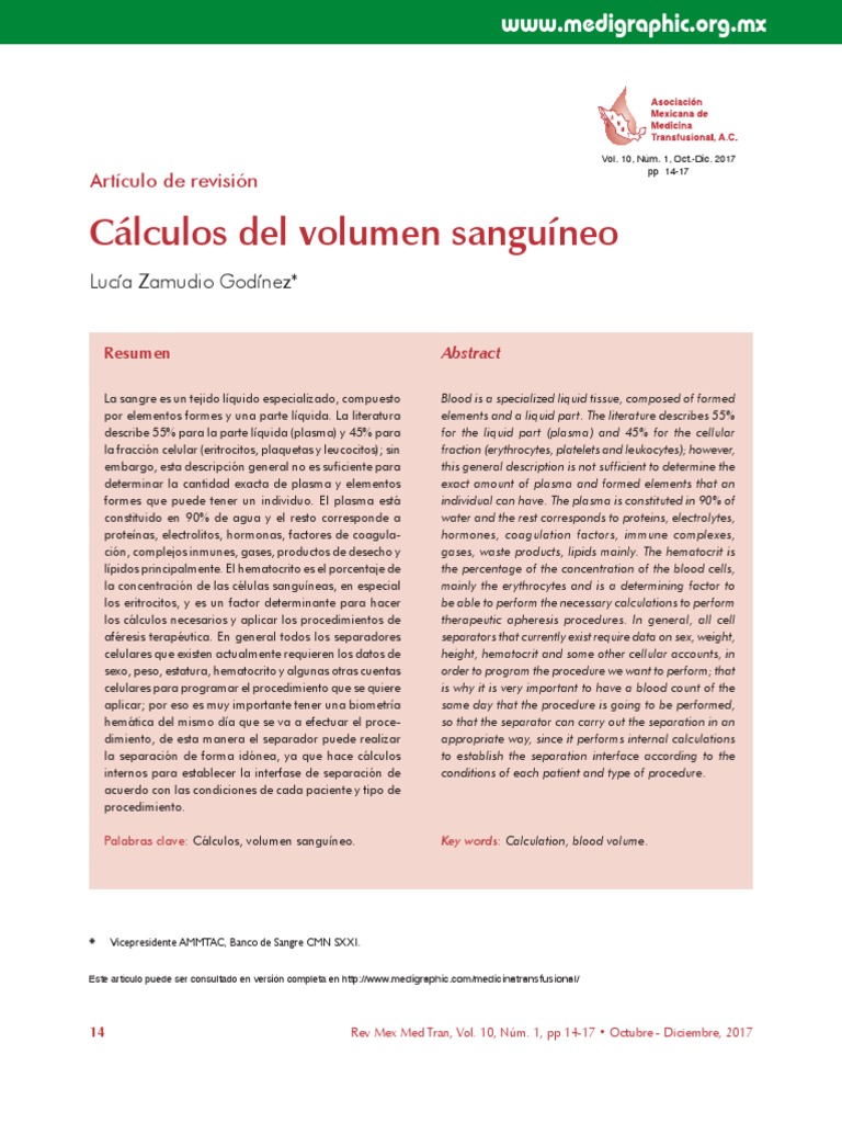 Calculo de Volumen Sanguineo | PDF