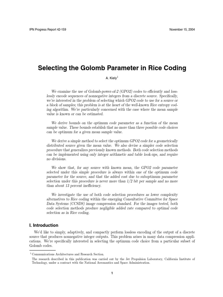 Golomb Parameter In Rice Coding Pdf