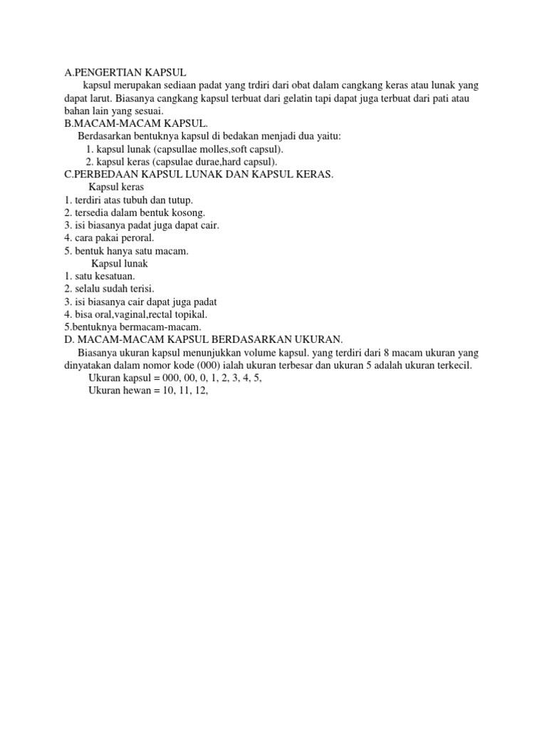 Jenis dan Ukuran Kapsul Obat | PDF