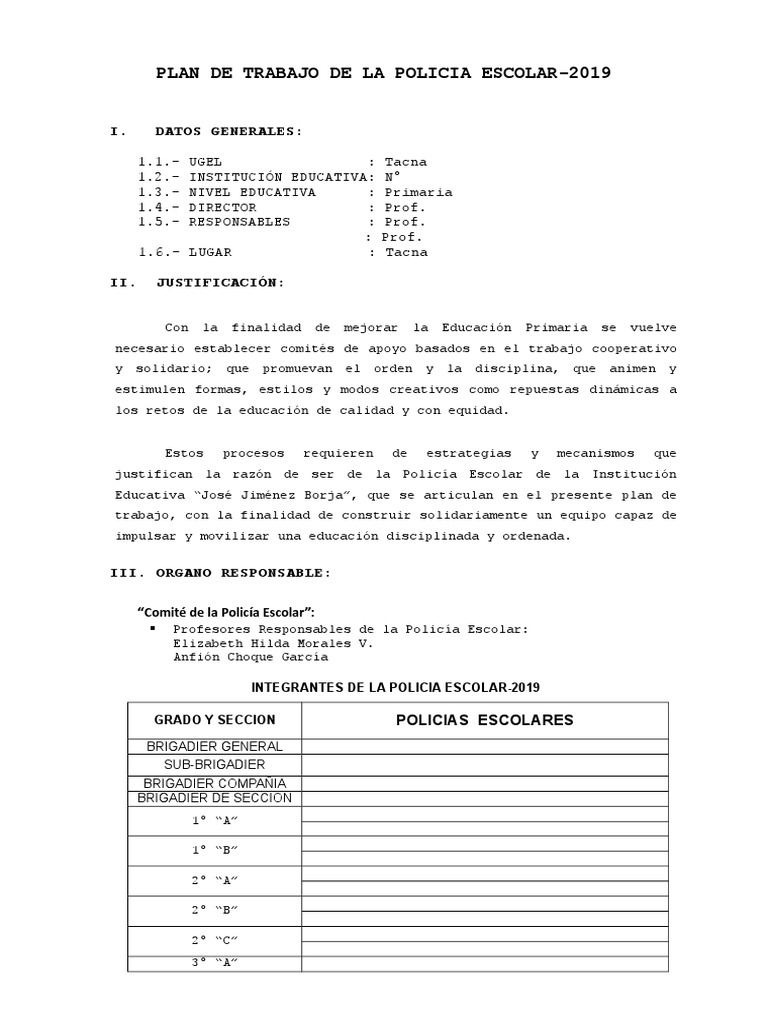 Plan Anual de Patrullas Escolares 2019 | PDF