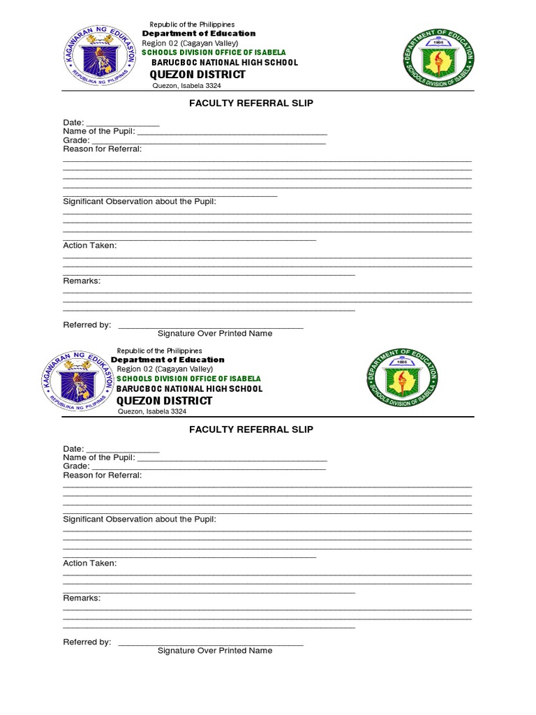 Faculty Referral Slip Template | PDF | Career & Growth