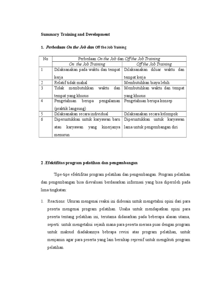 Summary Training and Development | PDF