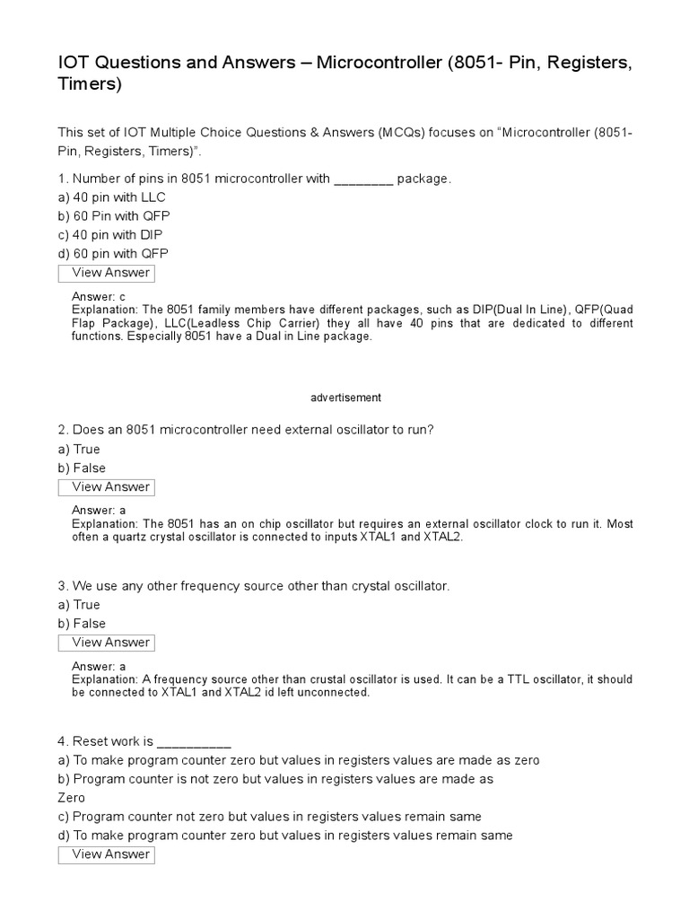 8051 Questions and Answers For Freshers - Sanfoundry | PDF