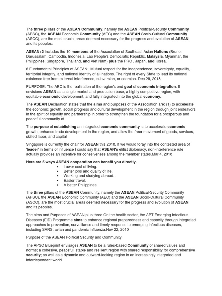 Three Pillars of ASEAN Community Explained | PDF | Politics | Social ...