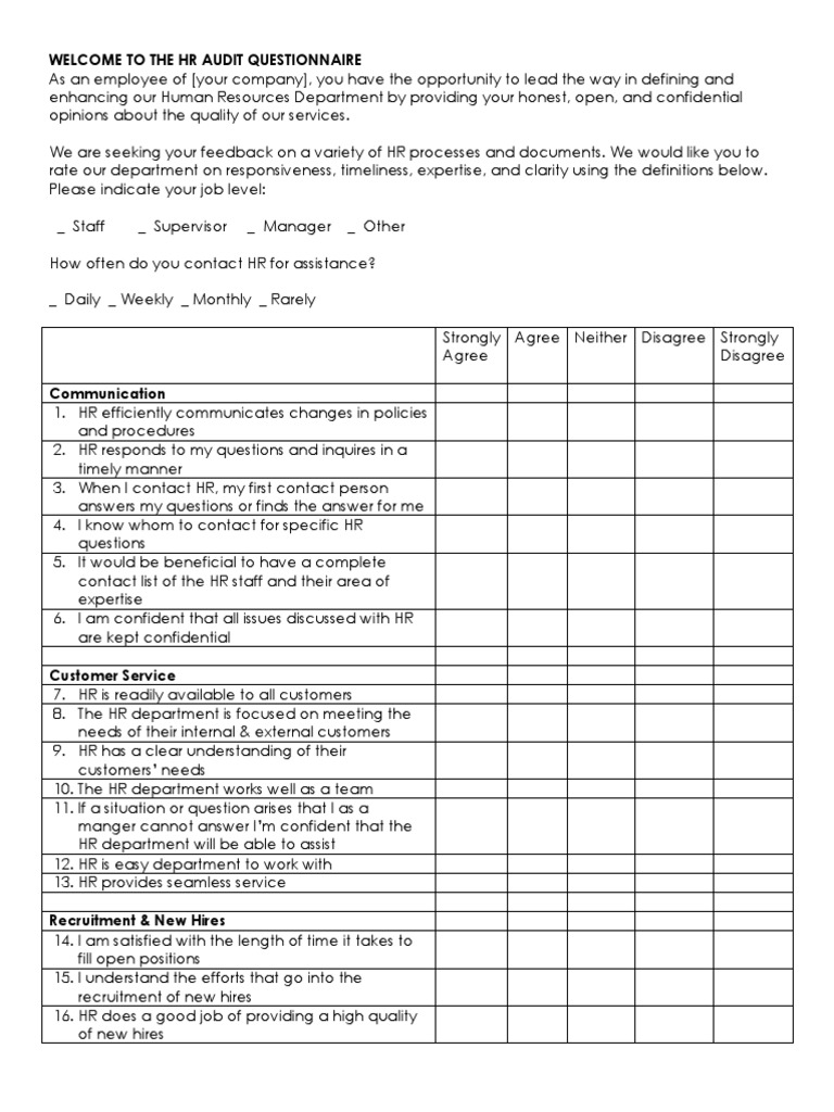 HR Audit Questionnaire PDF | PDF