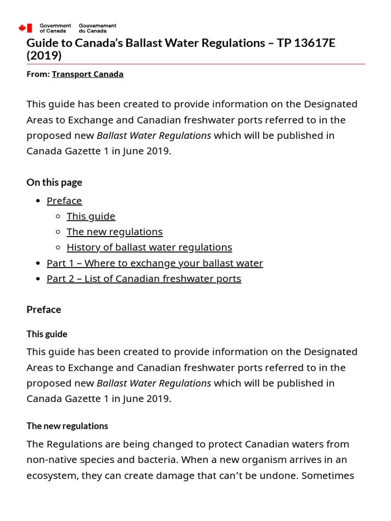 Canada Ballast Water Regulations Guide | PDF