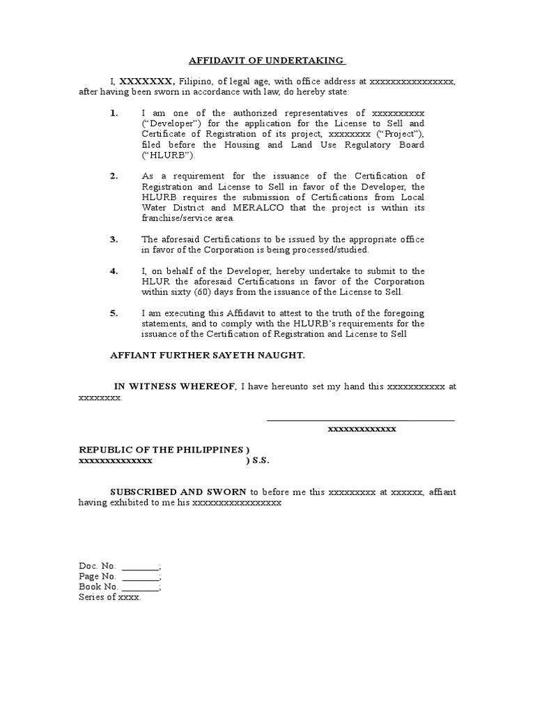 Affidavit - Undertaking Sample | PDF