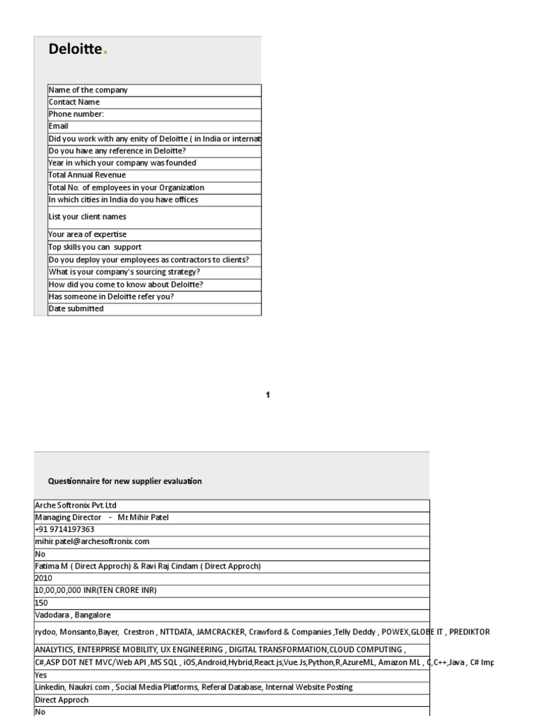 New Supplier Questionnaire | PDF