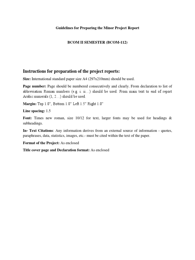 Guidelines and Format of Minor Project Report - B.Com II | PDF ...