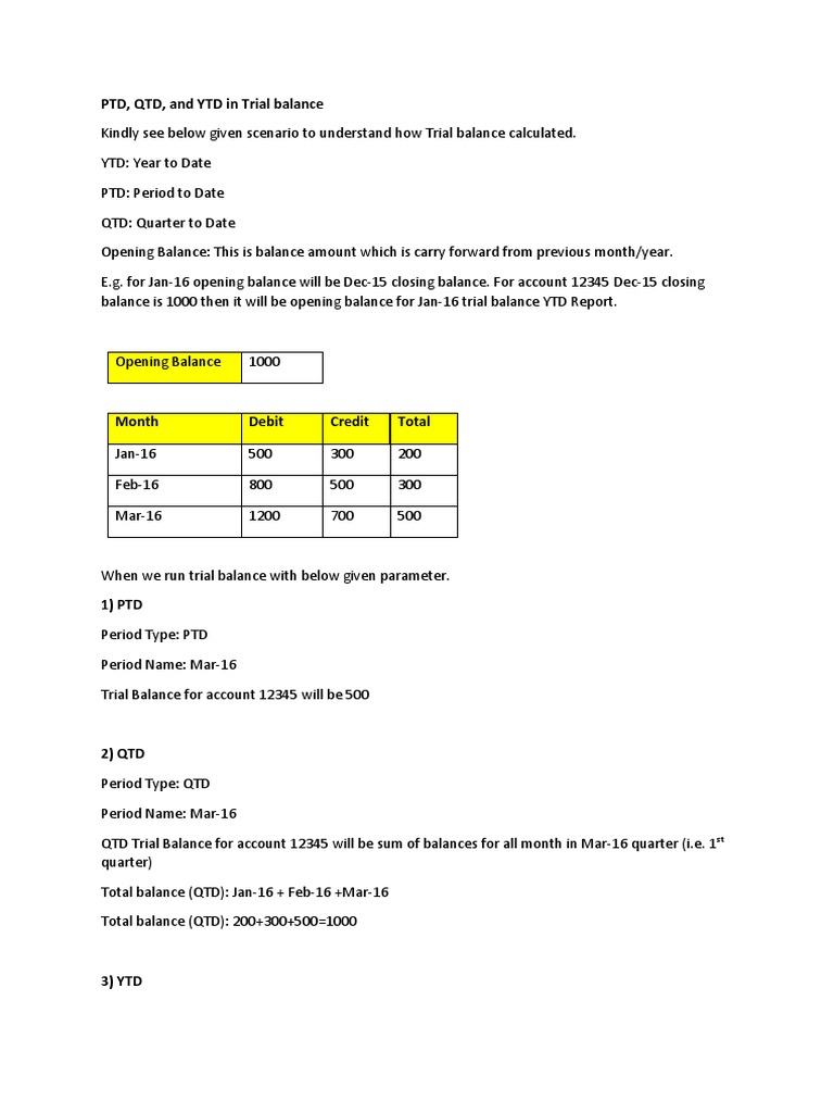 Trial Balance PTD, YTD and QTD | PDF