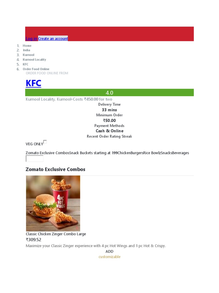 KFC Menu | PDF