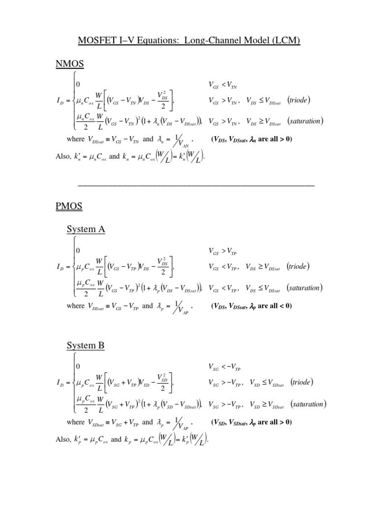 MOSFET LCM I-V Equations | PDF