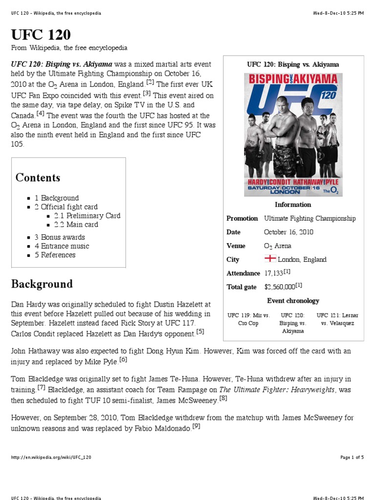 UFC 120 - Wikipedia, The Free Encyclopedia | PDF | Mixed Martial Arts ...