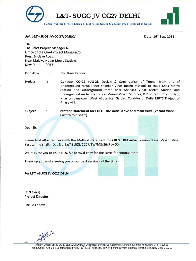 MS For CREG TBM Initial & Main Drive Vasant Vihat East To Mid Shaft | PDF