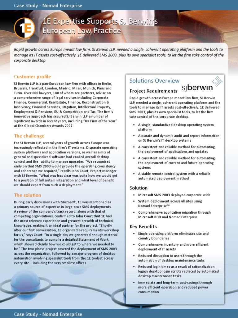 1E Expertise Supports SJ Berwin's European Law Practice: Solutions ...