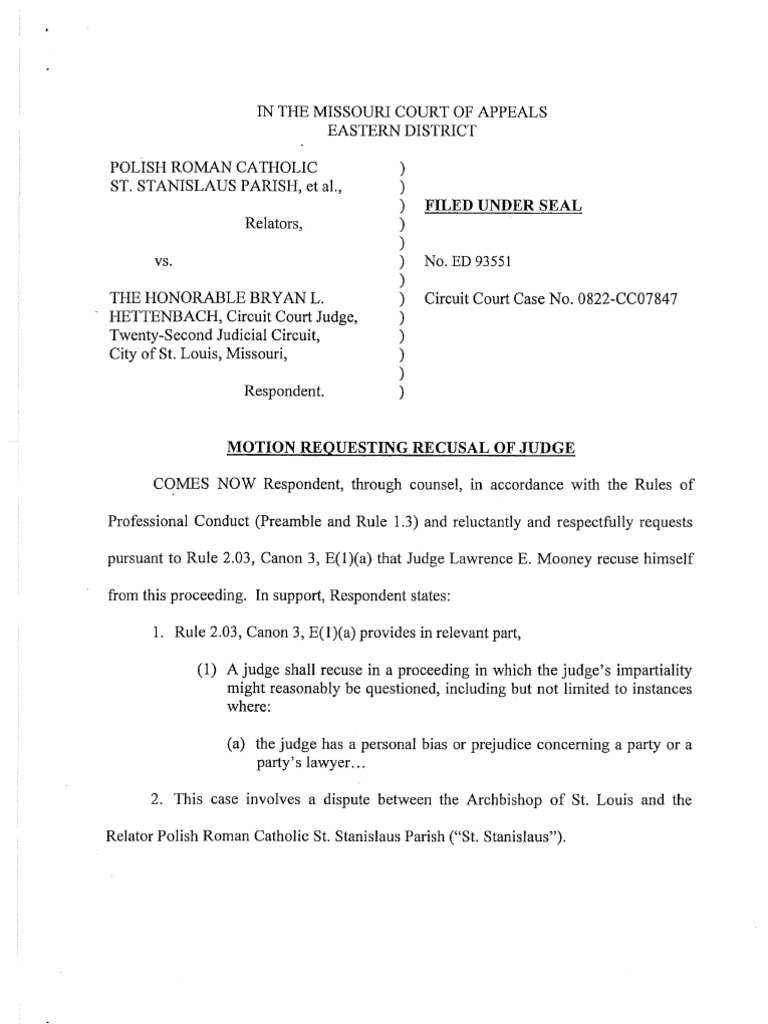Motion to Recuse Judge Hettenbach | PDF | Religion & Spirituality