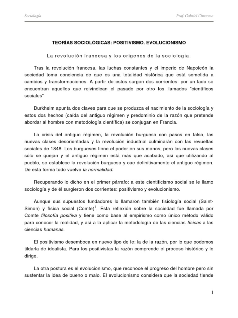 Teorías Sociológicas. Positivismo. Evolucionismo | PDF | Positivismo ...