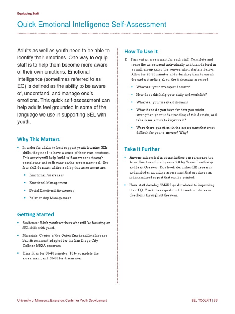 Quick Emotional Intelligence Assessment Guide | PDF | Career & Growth ...