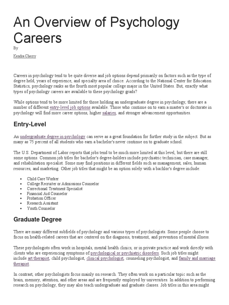 An Overview of Psychology Careers | PDF