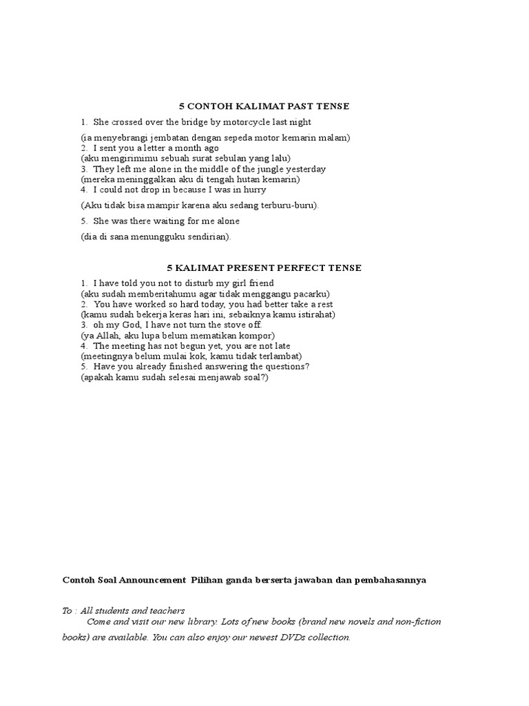 5 Contoh Kalimat Past Tense | PDF