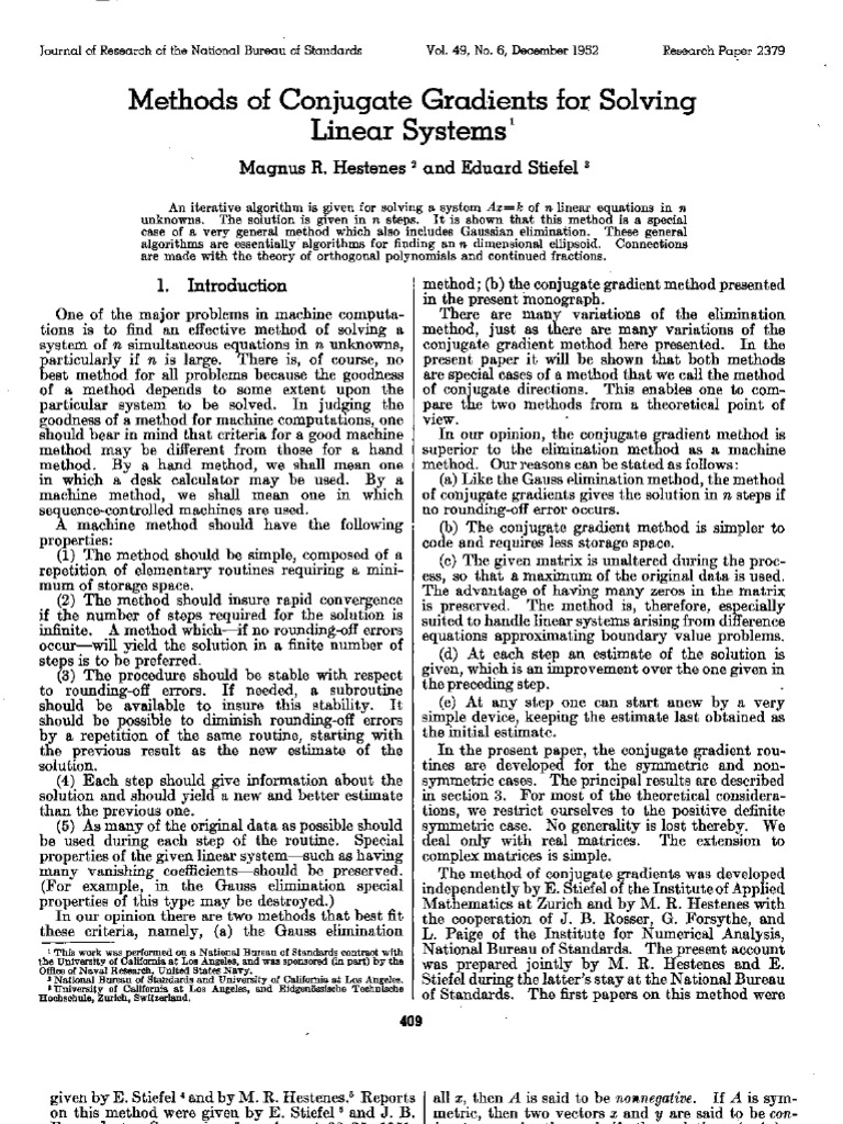 Methods of Conjugate Gradients For Solving Linear Systems | PDF | Eigenvalues And Eigenvectors ...