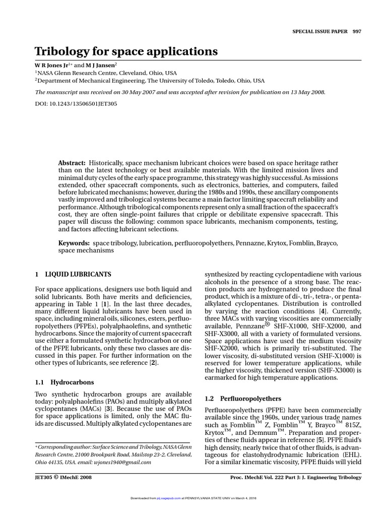 Tribology For Space Applications | PDF