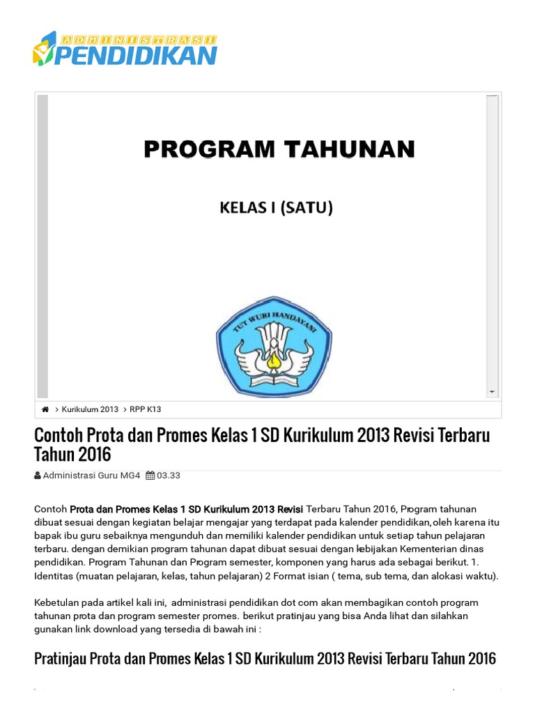 Contoh Prota dan Promes Kelas 1 SD | PDF | Karier & Perkembangan