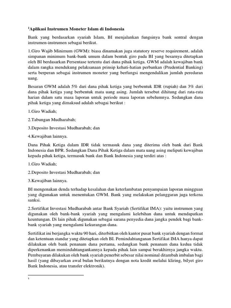 Aplikasi Instrumen Moneter Islam | PDF