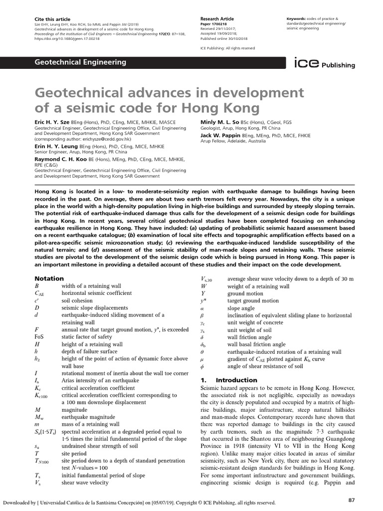 Geotechnical Advances in Development of A Seismic Code For Hong Kong | PDF