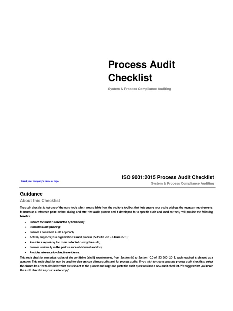 ISO 9001-2015 Process Audit Checklist | PDF | Business