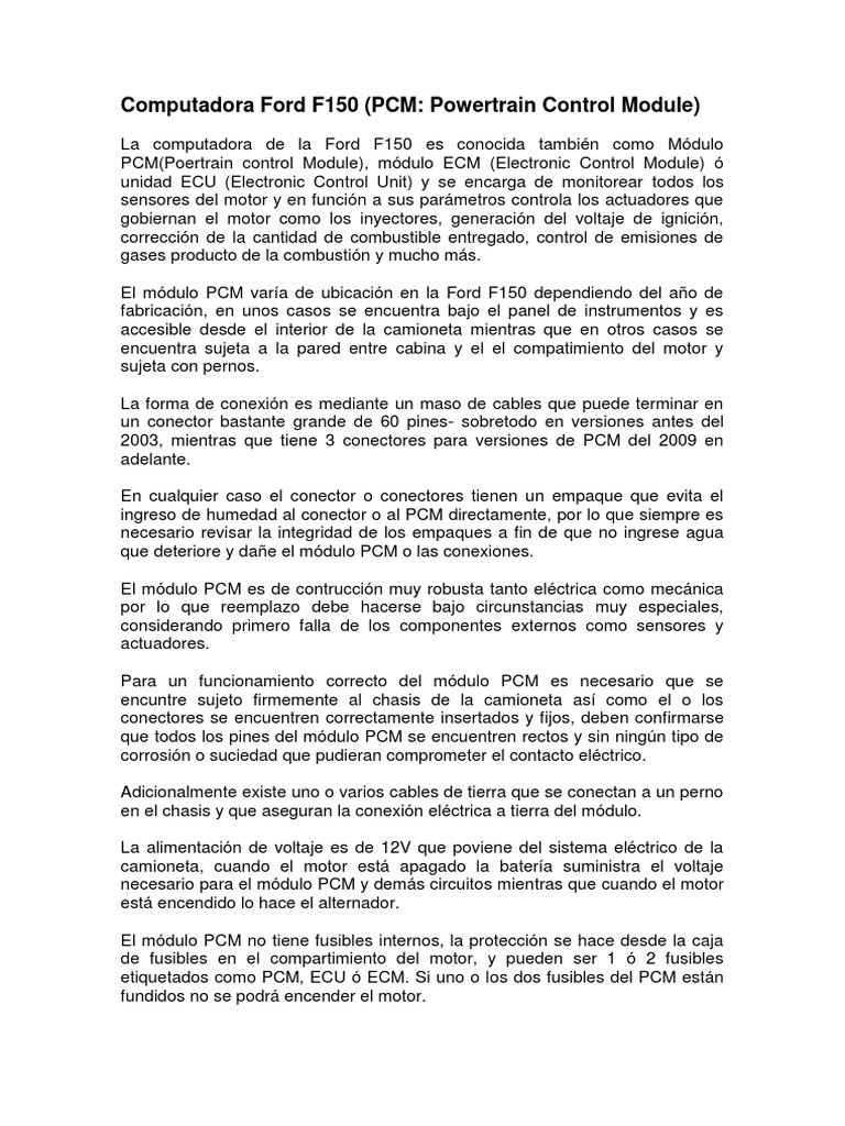 Comprendiendo la computadora Powertrain Control Module (PCM) de la Ford ...