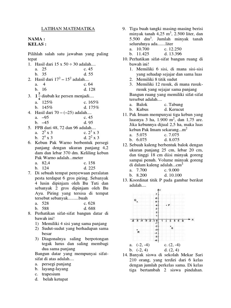 LATIHAN SOAL UJIAN Kelas 6 | PDF | Metode & Bahan Ajar | Griya & Taman