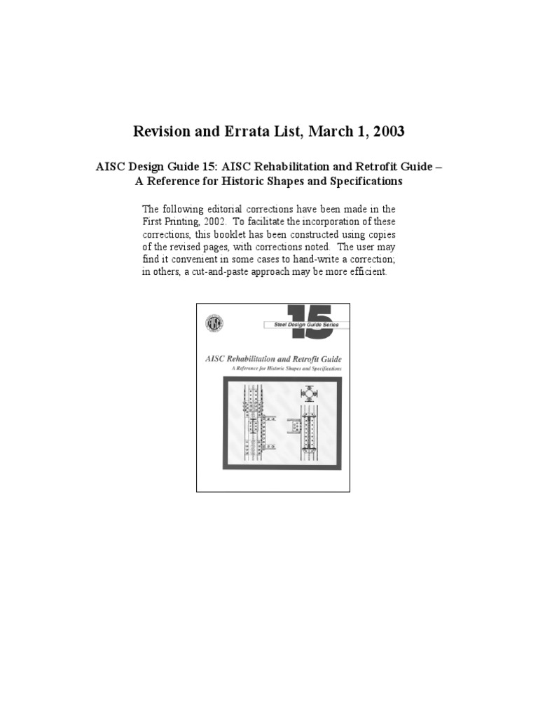 AISC - Design Guide 15 - Errata - AISC Rehabilitation and Retrofit ...