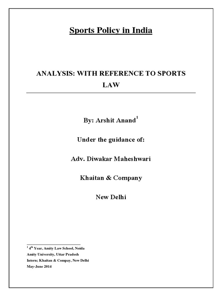 Research Paper On Sports Law | PDF | Supreme Court Of India | Sports
