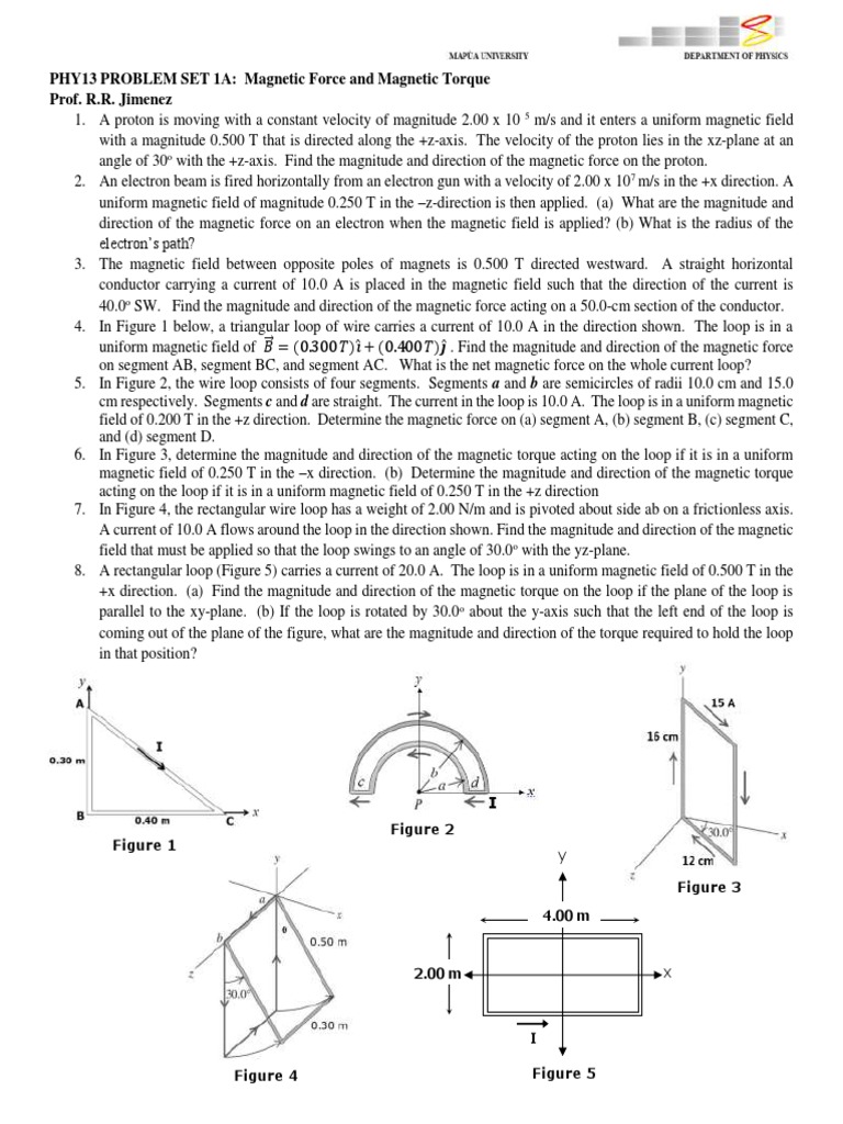 PHY13 PROBLEM SET 1A Magnetic Force and Magnetic Torque | PDF