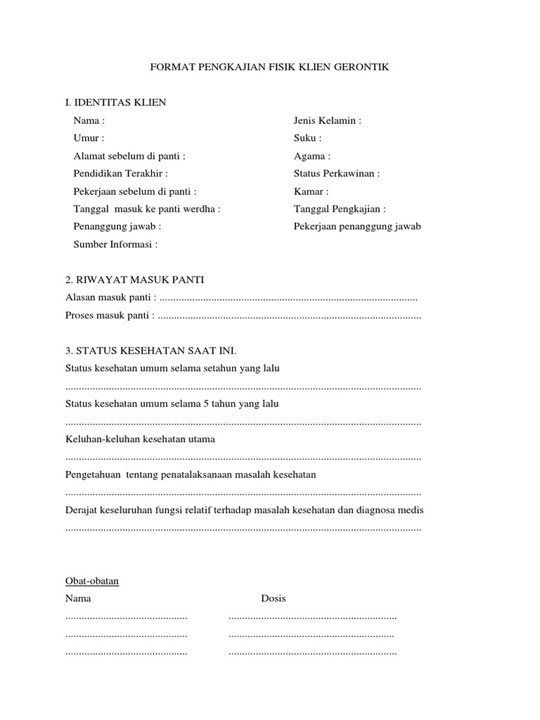 Format Pengkajian Fisik Klien Gerontik Kti | PDF