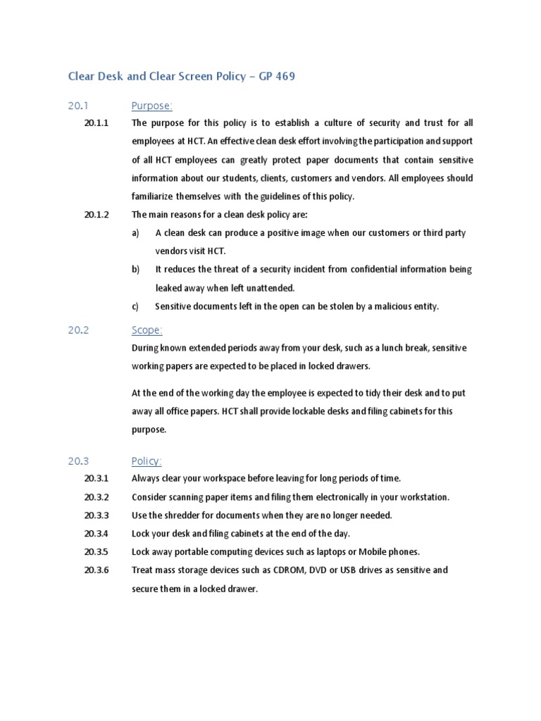 Clear Desk and Clear Screen Policy - GP 469 | PDF