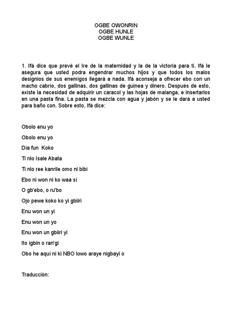 Ogbe Owonrin Ogbe Hunle Ogbe Wunle | PDF | Artes del Lenguaje y ...
