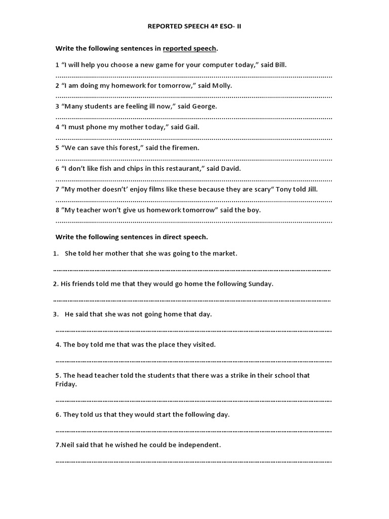 Reported Speech 4 Eso-Ii | PDF