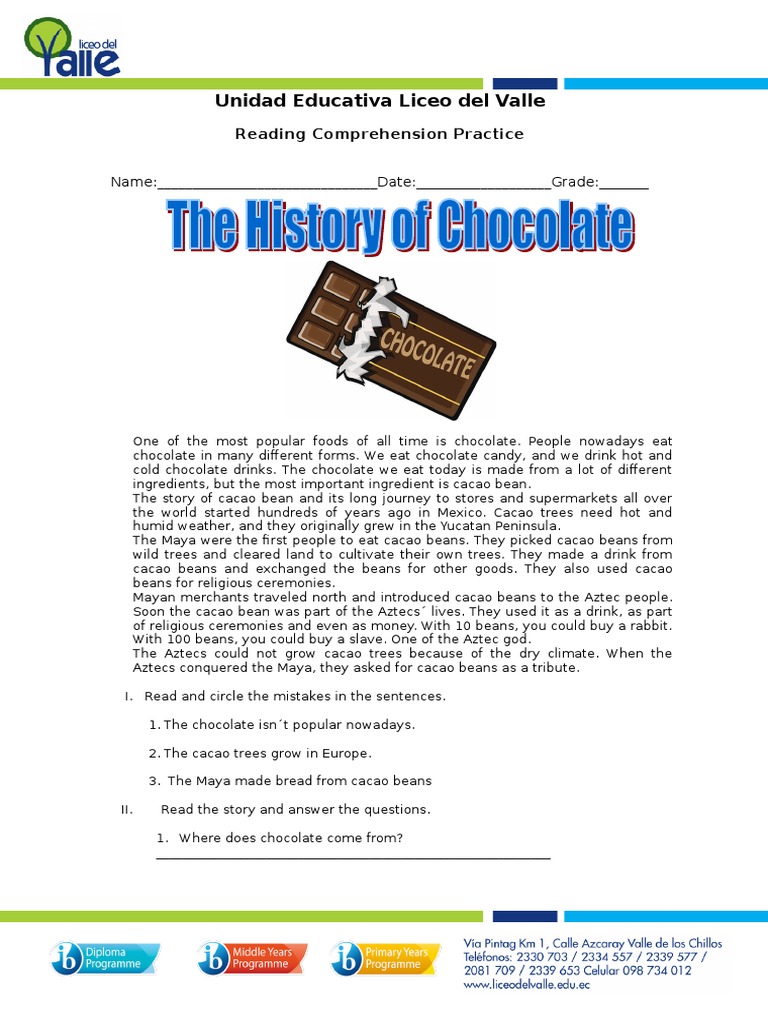 History of Chocolate Reading Comprehension | PDF | Social Science