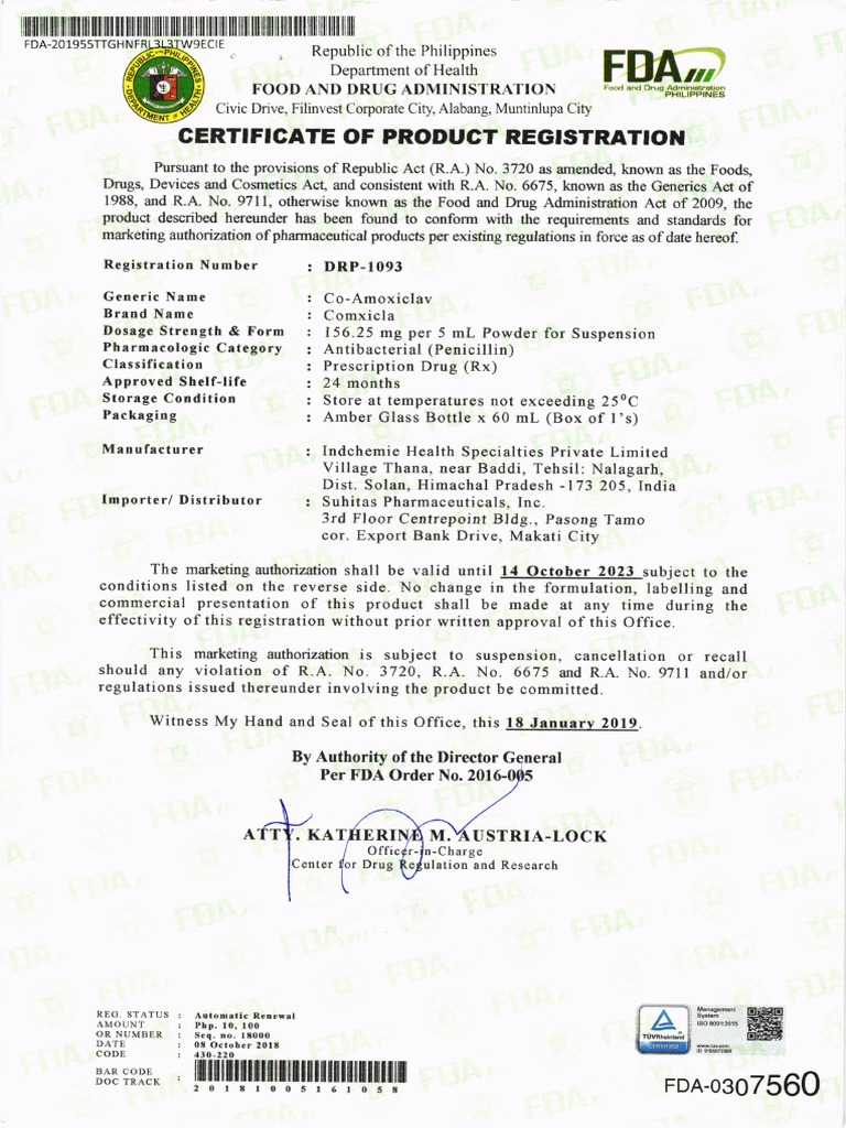 Co-Amoxiclav (Comxicla) 156.25 Per 5mL To 125mg 10142023 | PDF