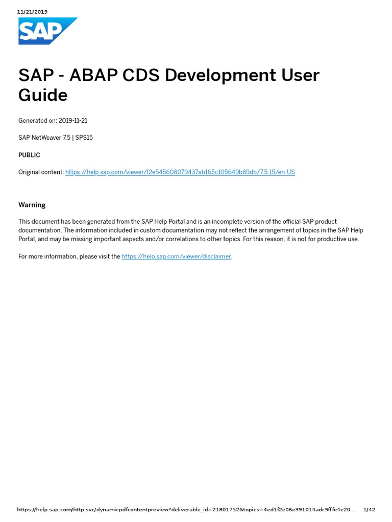 ABAP CDS Development User Guide | PDF