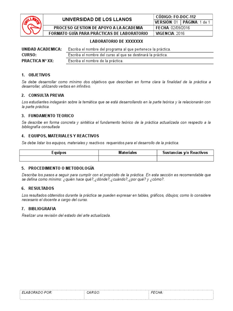 Fo-Doc-112 Formato Guia para Practicas de Laboratorio | PDF