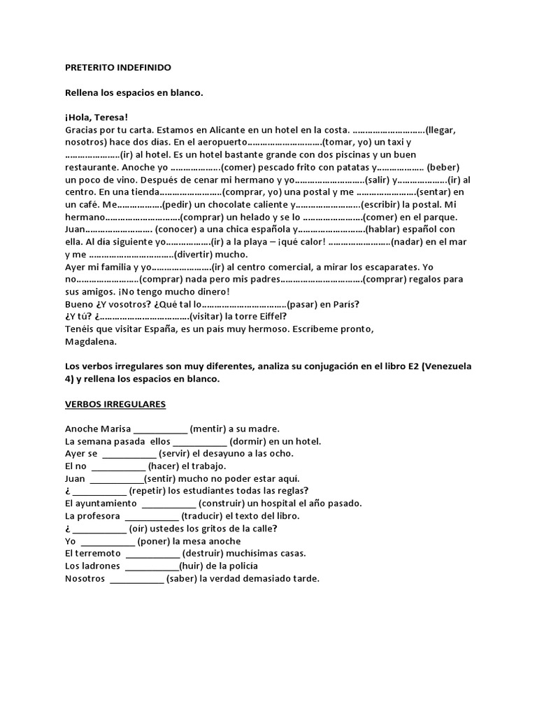 Ejercicios de Pretérito Indefinido | PDF | Arte