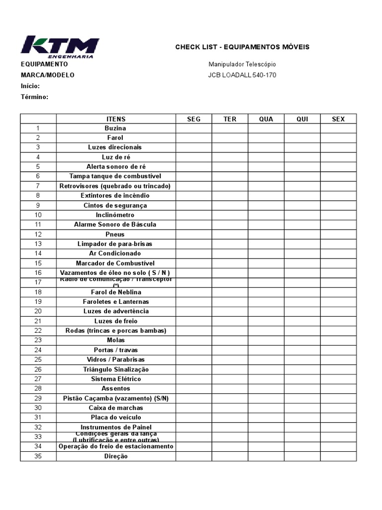 Check List - MT01 Manipulador Telescópico | PDF