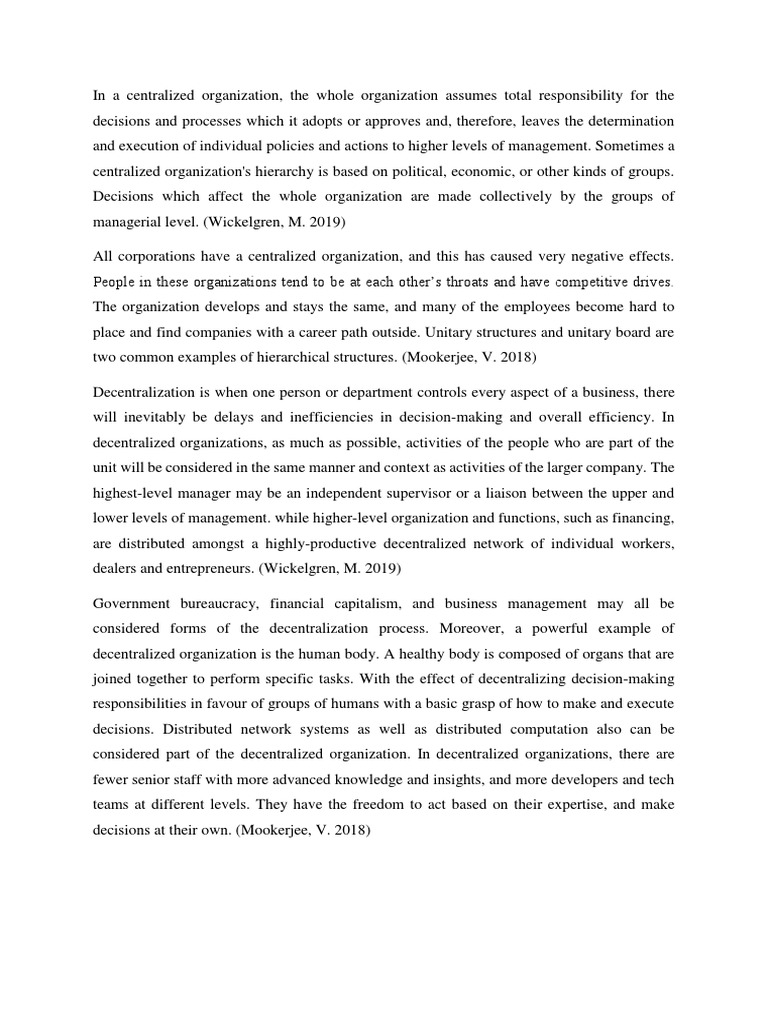 Centralized and Decentralized Organizational Structures 1 | PDF ...