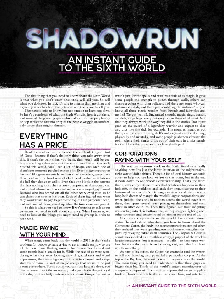 Shadowrun 6E - Beginner Box - Instant Guide | PDF | Business | Nature