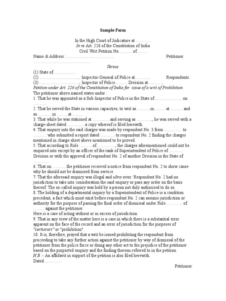 Writ Sample | PDF | Writ | Public Sphere