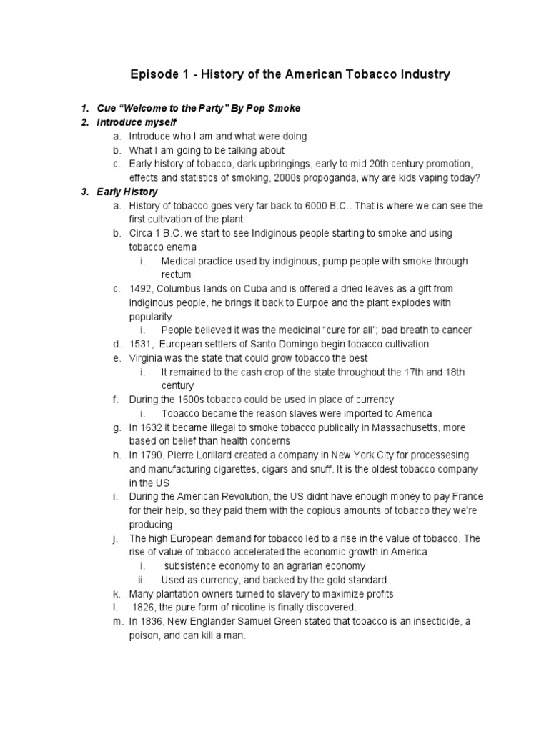 Episode 1 - History of The American Tobacco Industry | PDF | Cigarette ...